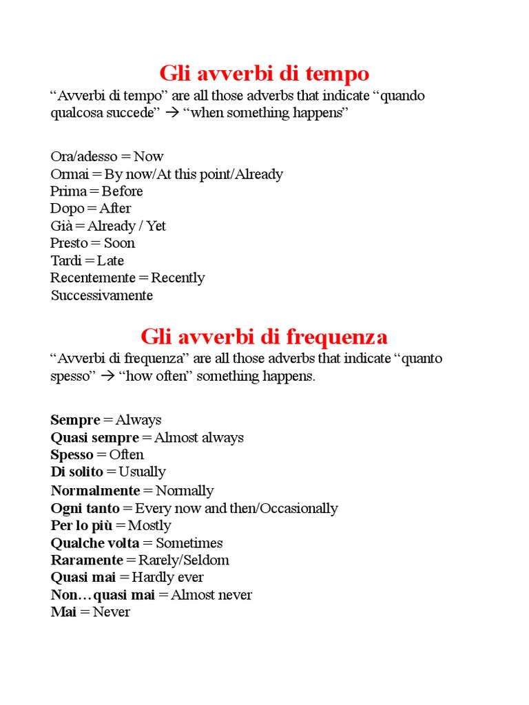 12.1 Avverbi Di Tempo e Frequenza | PDF | Semantic Units | Syntactic ...
