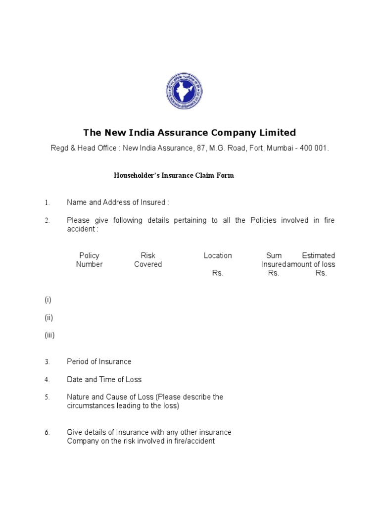 The New India Assurance Company Limited: Householder's Insurance Claim ...
