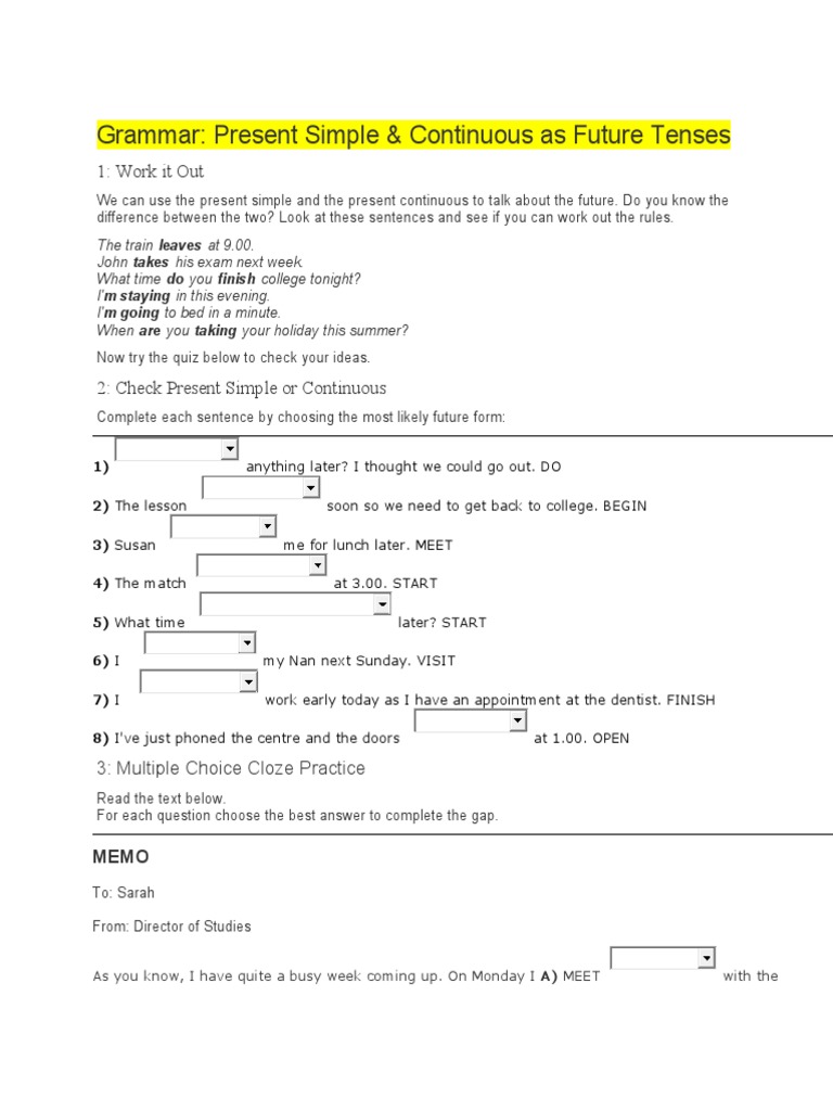 Present Simple & Continuous For Future | PDF | Self-Improvement