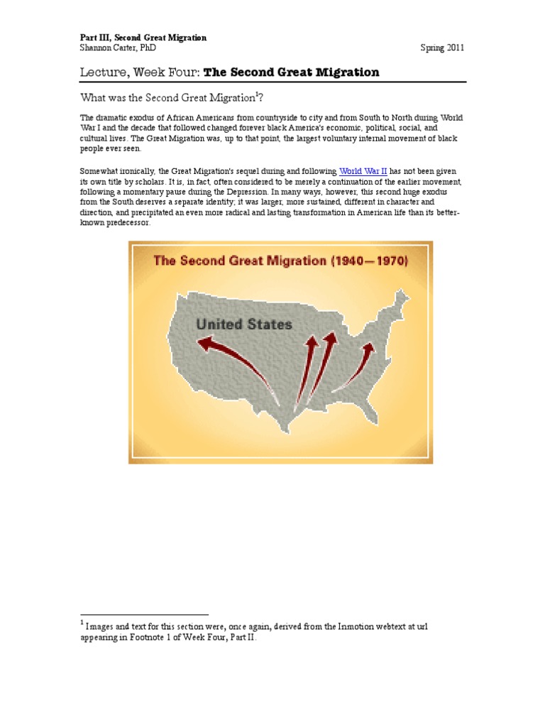 Lecture, Week Four:: The Second Great Migration | PDF | Emigrants | The ...