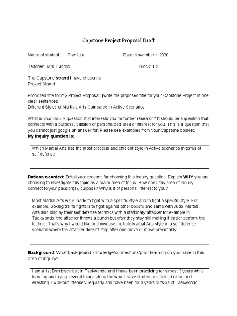 Edited - Capstone Project Proposal Draft Stud 2 | PDF | Taekwondo | Mentorship