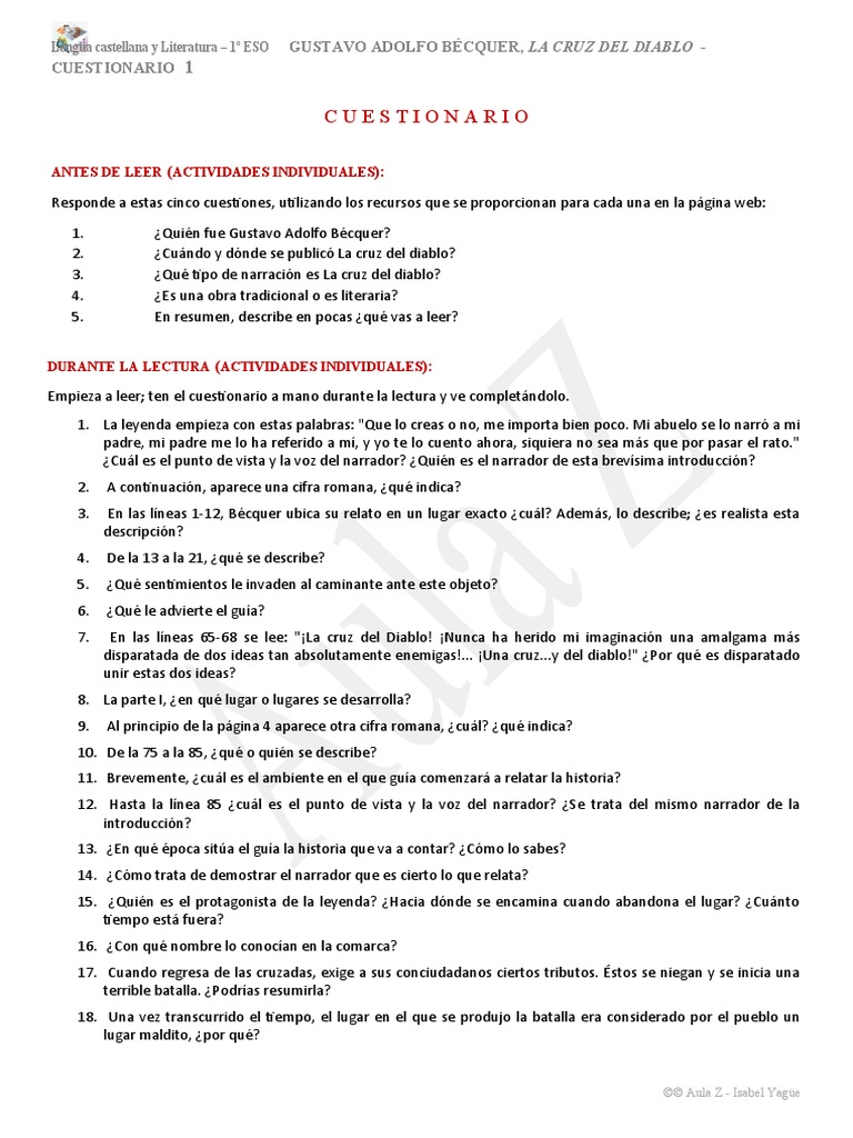 LaCruzDelDiablo Becquer Cuestionario | PDF | Narrativa