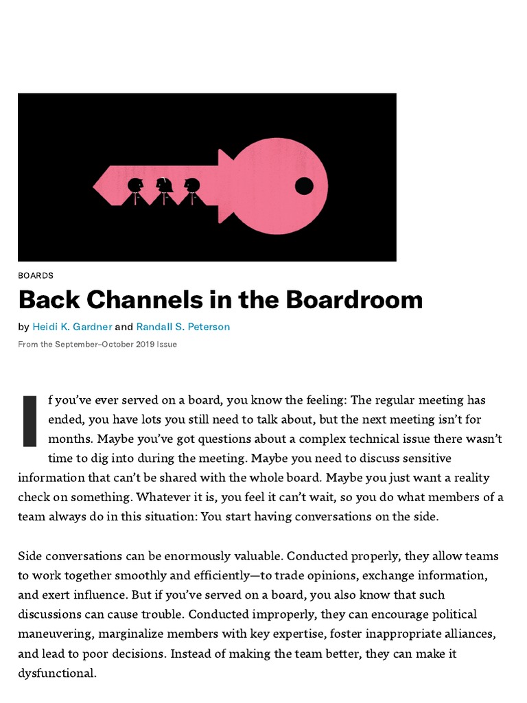 Back Channels in The Boardroom | PDF | Board Of Directors | Leadership