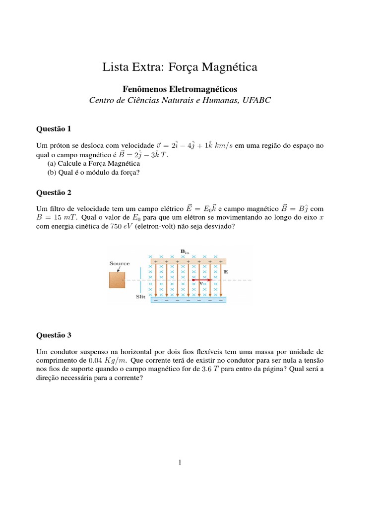 Lista Extra - Força Magnética (Atualizado) | PDF | Campo magnético ...