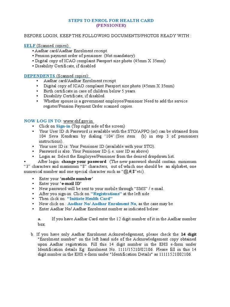 Steps For Health Card | Download Free PDF | Identity Document | Password