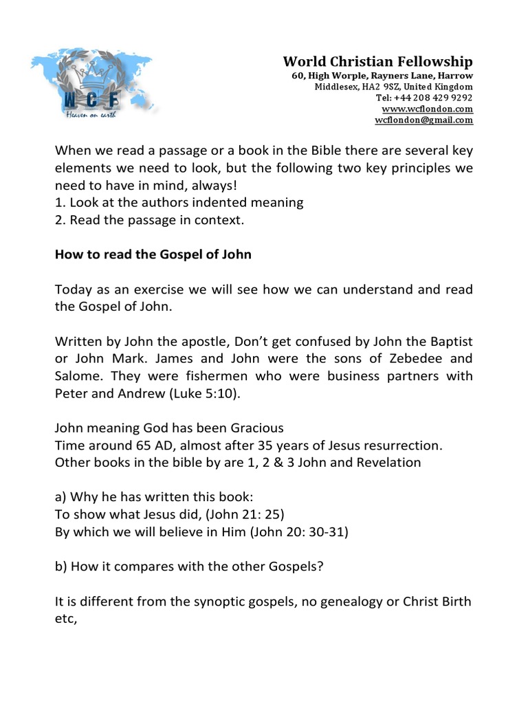 How To Read The Gospel of John | PDF | John The Apostle | Gospel Of Mark
