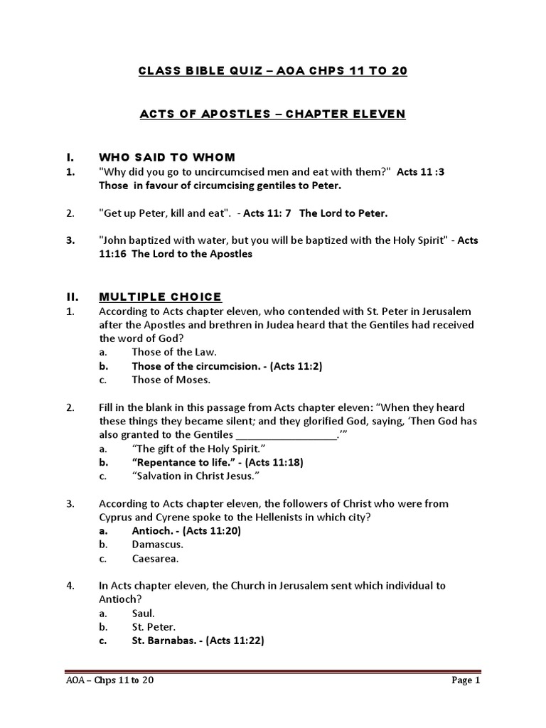 Acts of Apostles Quiz: Chapters 11-20 | PDF | Acts Of The Apostles ...