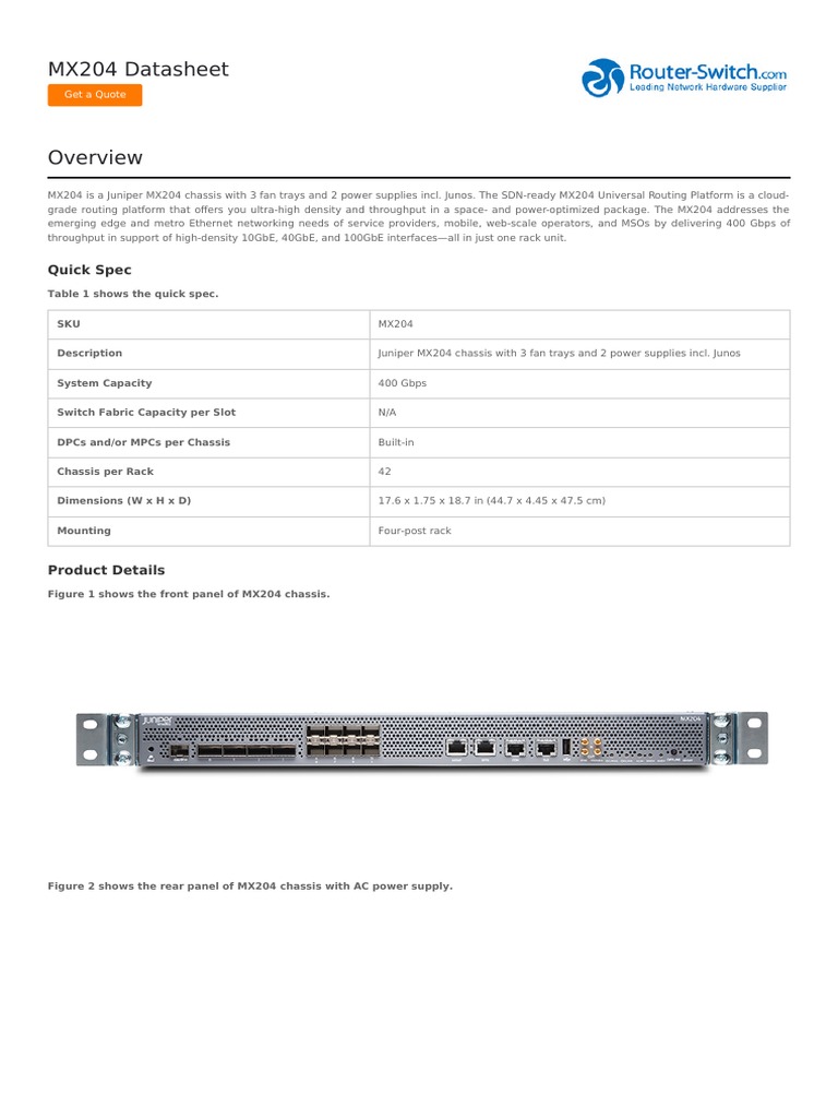 MX204 Datasheet: Quick Spec | PDF | Computer Networking | Electronics