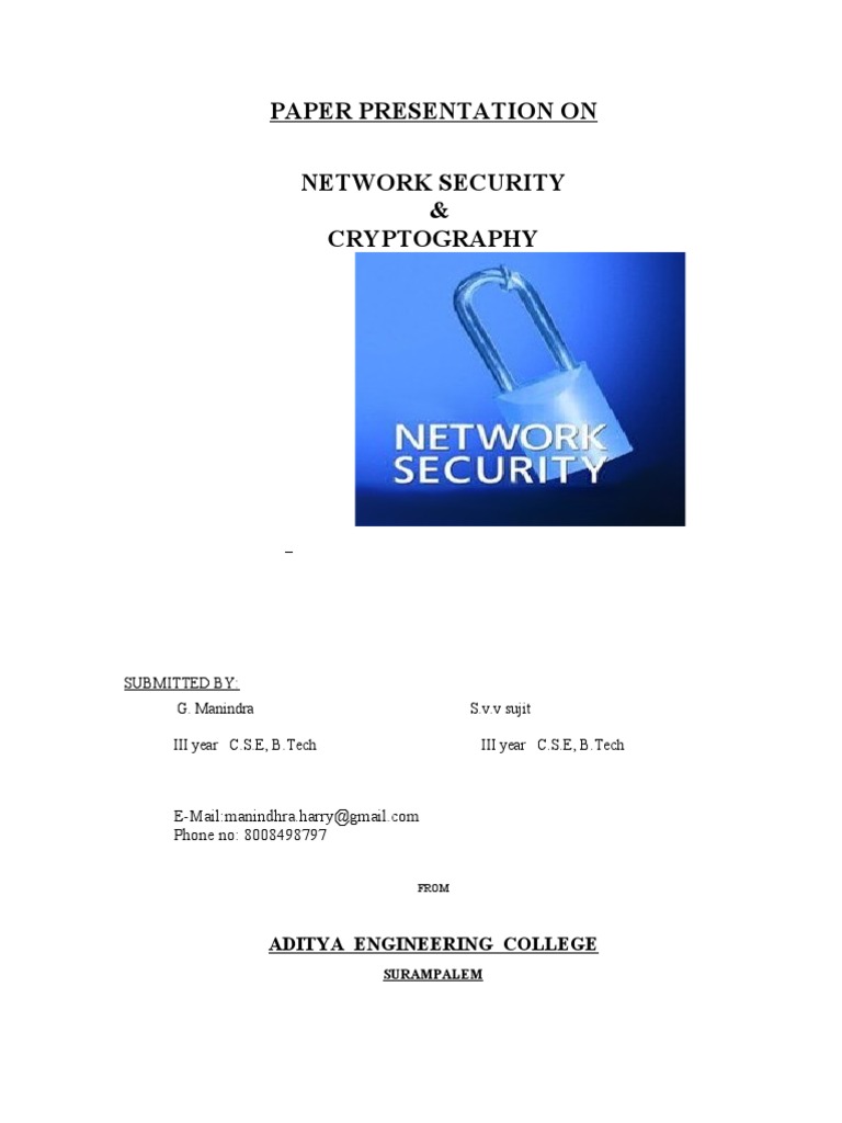 Paper Presentation On Network Security & Cryptography: Aditya Engineering College | PDF ...