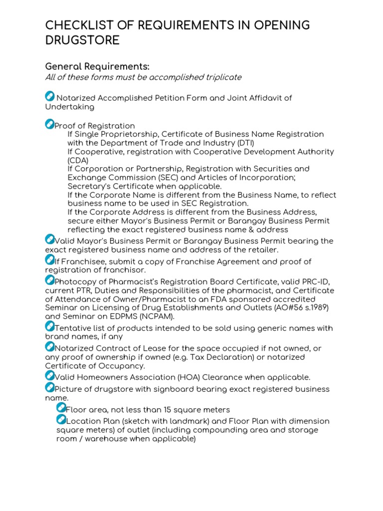 Requirements For Opening A Drugstore PDF | PDF | Franchising | Drugs