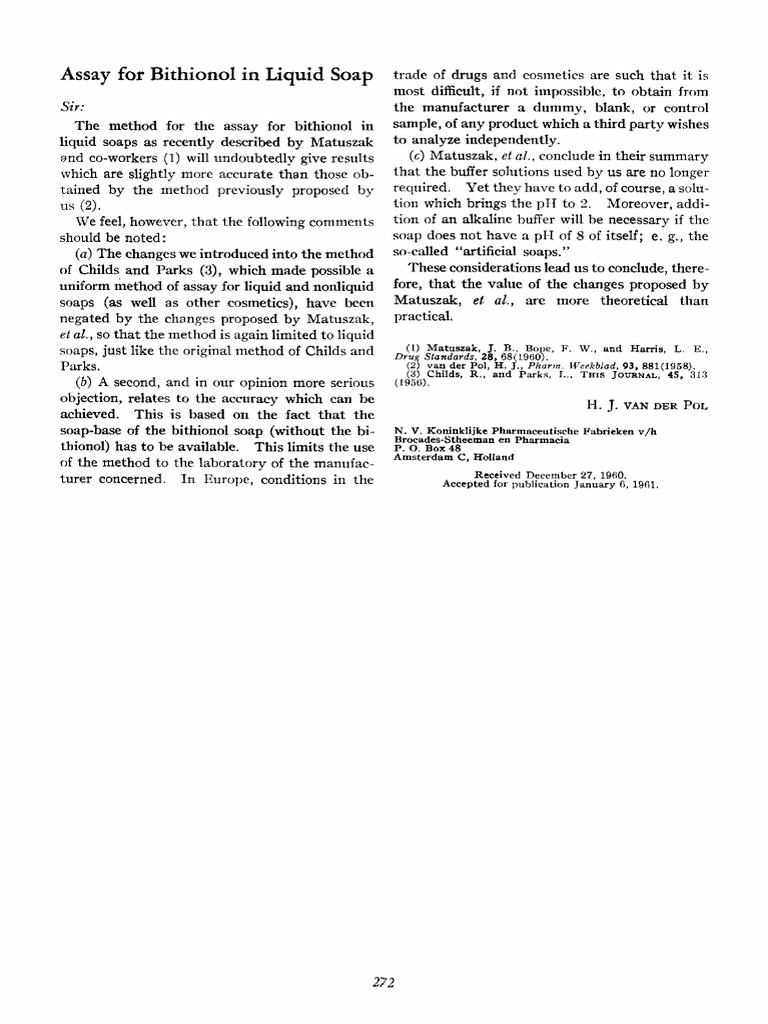 Assay For Bithionol in Liquid Soap | PDF | Chemistry | Physical Sciences