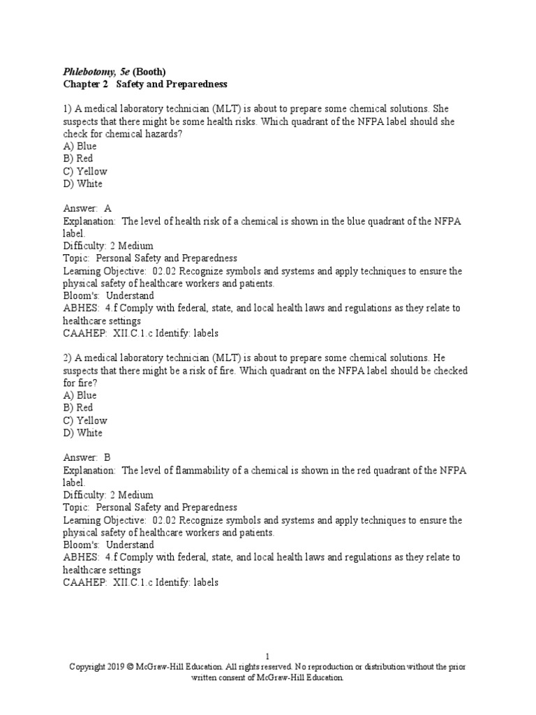 Chapter 2 Safety and Preparedness: Phlebotomy, 5e (Booth) | PDF ...