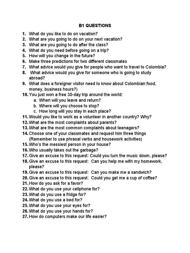 B1 Questions | PDF