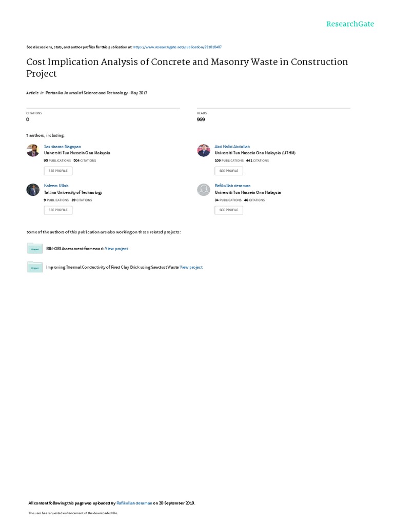 Cost Implication Analysis of Concrete and Masonry Waste in Construction ...