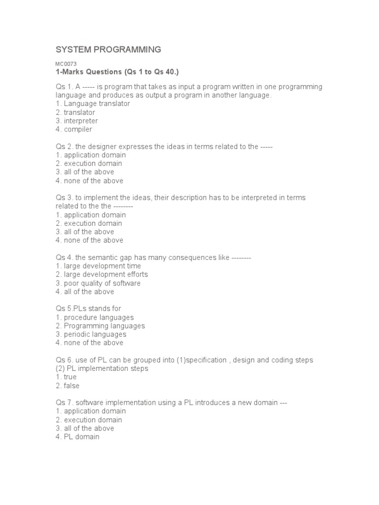 MCA Semester III - SYSTEM PROGRAMMING (MC0073) Question Paper | PDF | Assembly Language | Java ...