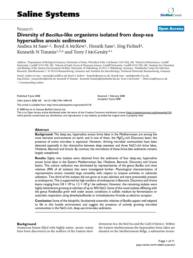 Saline Systems: Diversity of Bacillus-Like Organisms Isolated From Deep ...