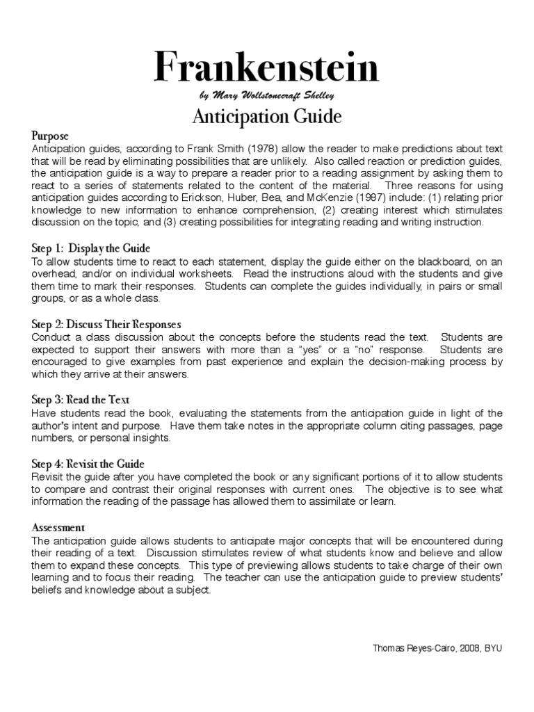 Frankenstein Anticipation Guide | PDF | Pedagogy | Learning