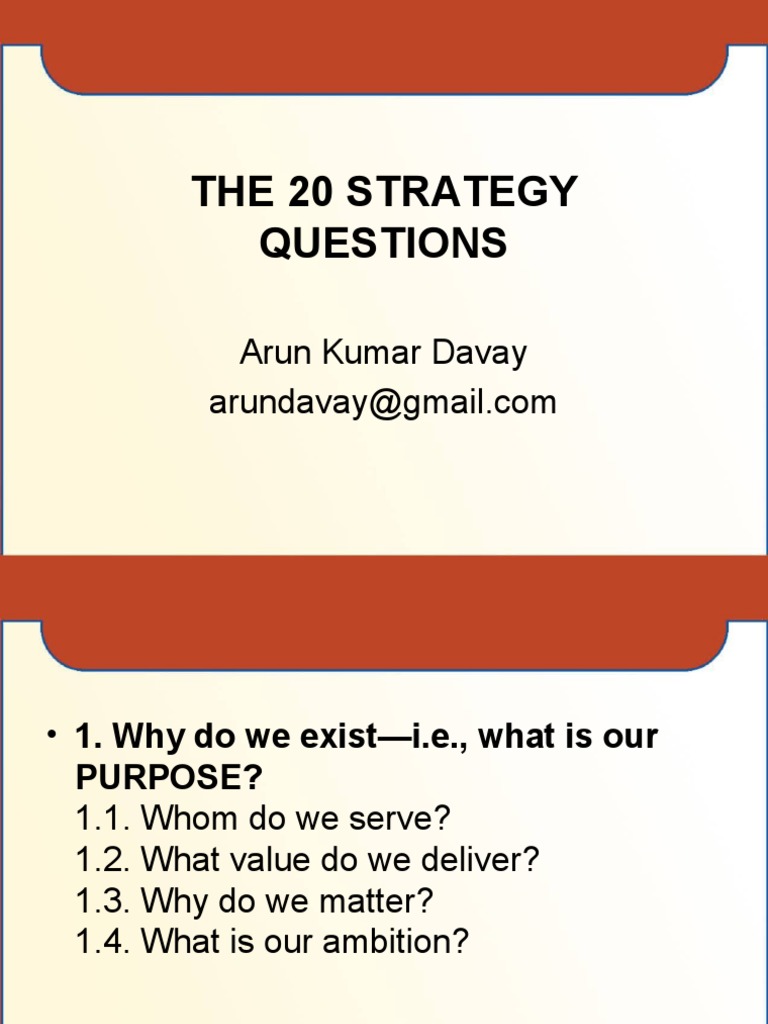 20 Business Strategy Questions | PDF | Strategic Management ...