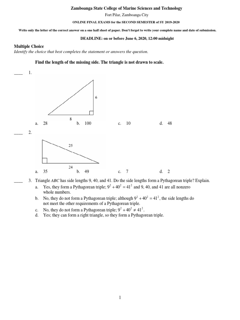 Right Triangles Test Review | PDF | Trigonometric Functions ...
