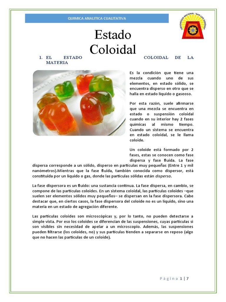 Cualitativa - Estado Coloidal | PDF | Coloide | Coagulación