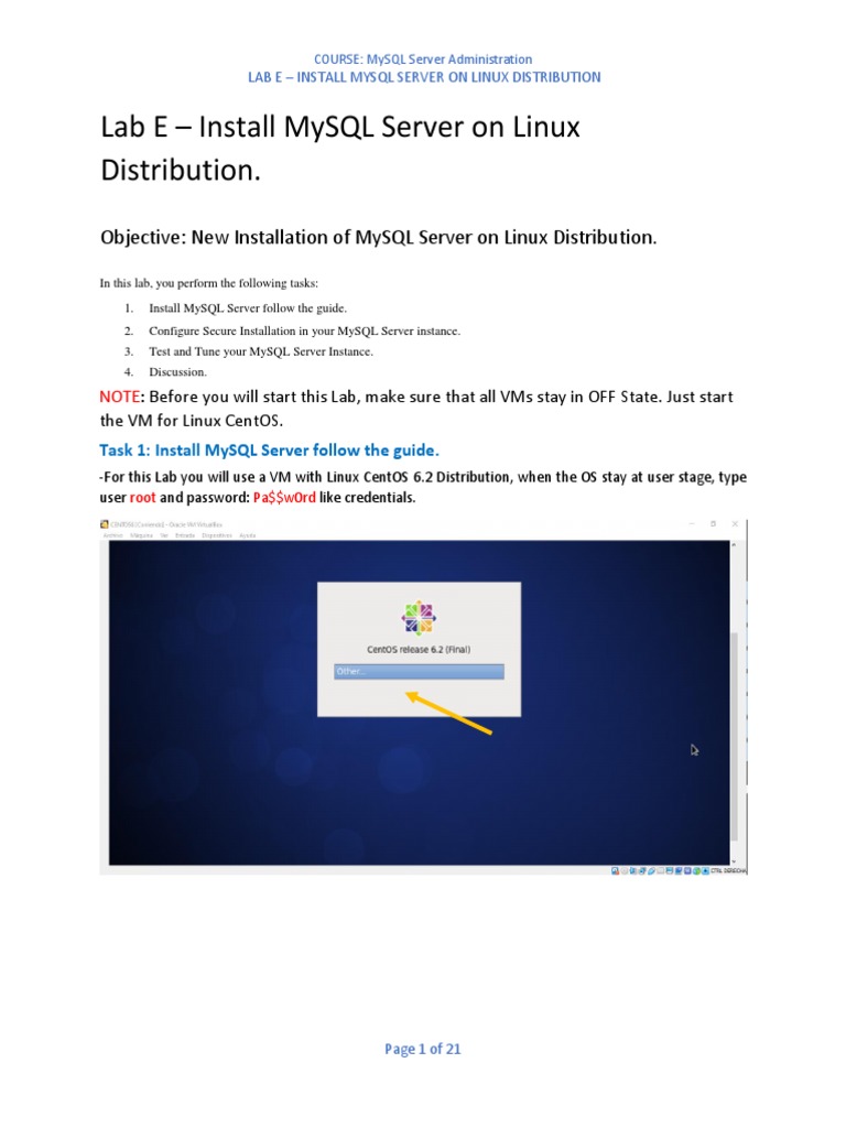 Lab E - Install Mysql Server On Linux Distribution | PDF | Superuser | Linux