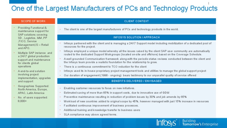 Infosys Provides 24/7 Global Production Support and Maintenance for a ...