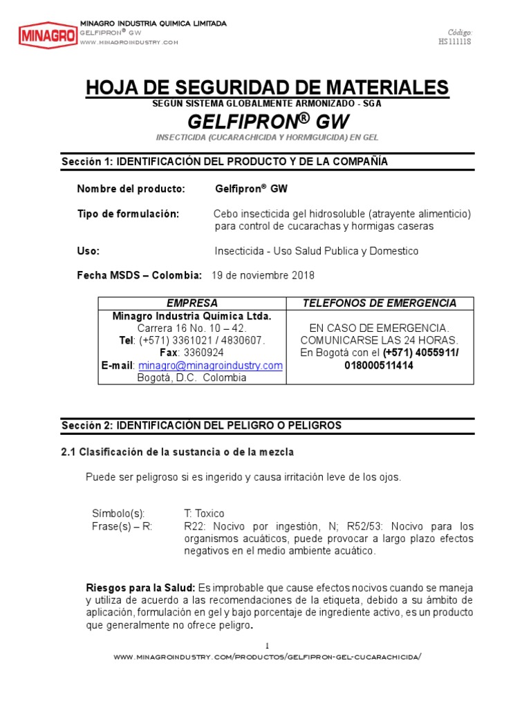 HSM - Gelfipron 11-9-2019 | PDF | Insecticida | Agua