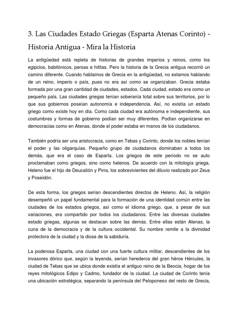 Las Ciudades Estado Griegas Esparta Atenas Corinto - Historia Antigua - Mira La Historia | PDF ...