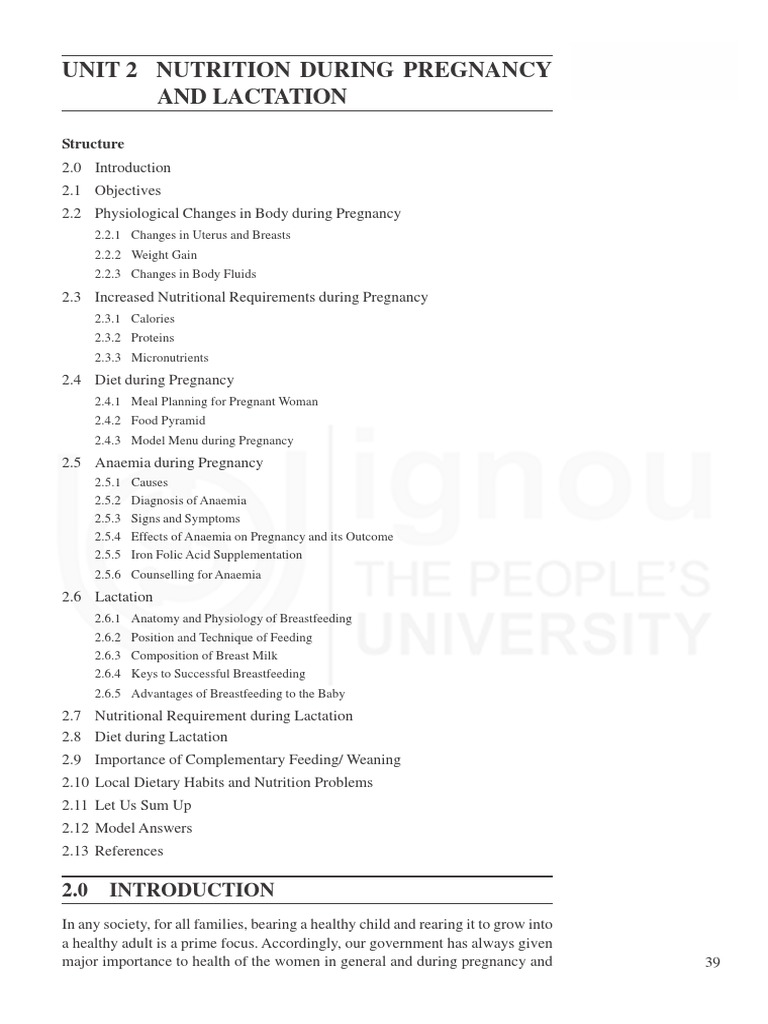 IGNOU Block 2 Unit 2 Nutrition During Pregnancy & Lactation | PDF ...