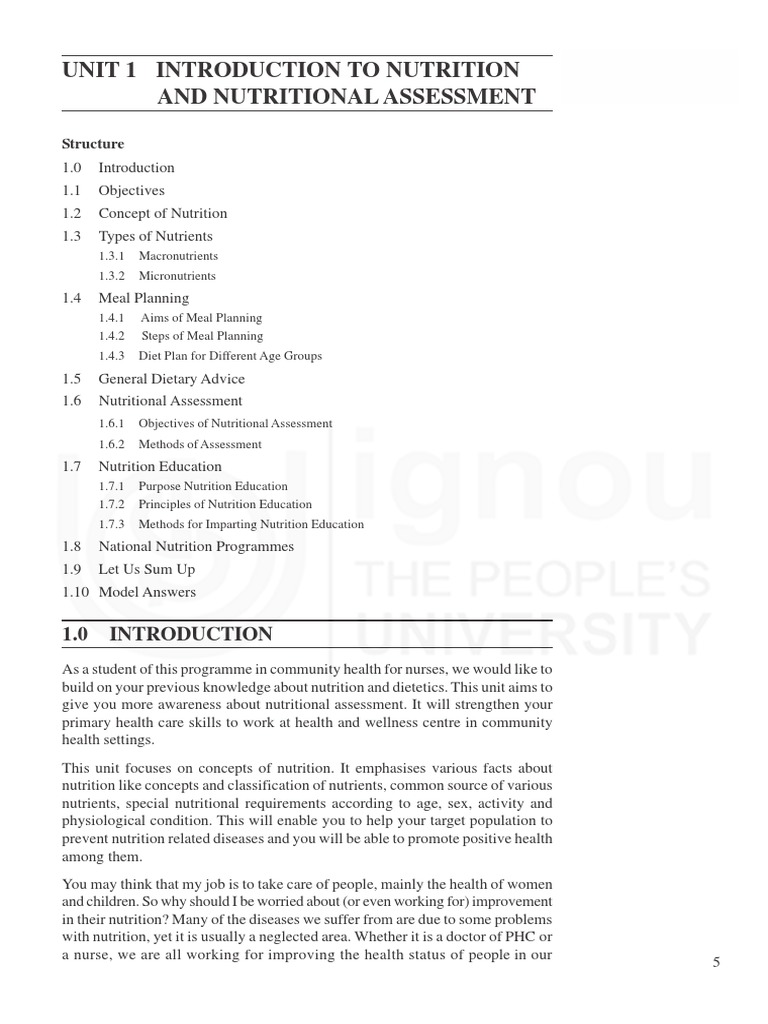 IGNOU Block 2 Unit 1 Introduction To Nutrition | PDF | Nutrients | Fat