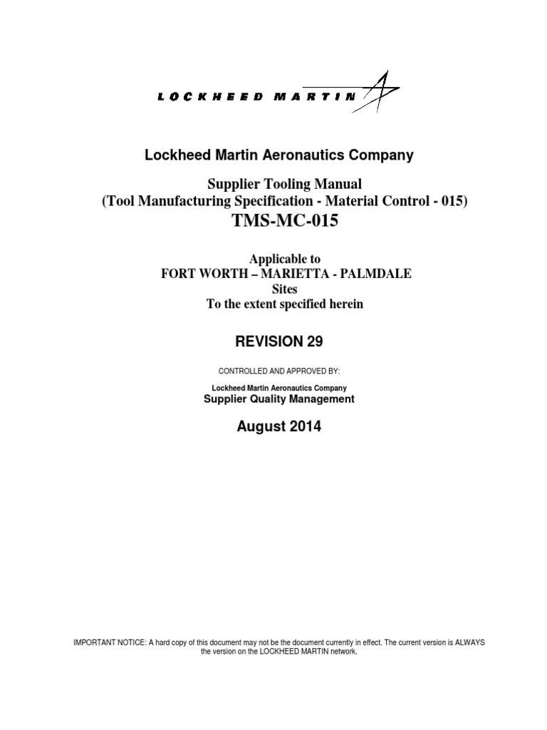 Lockheed Tooling Manual Tms - MC - 015 - Rev29 PDF | PDF | Verification ...