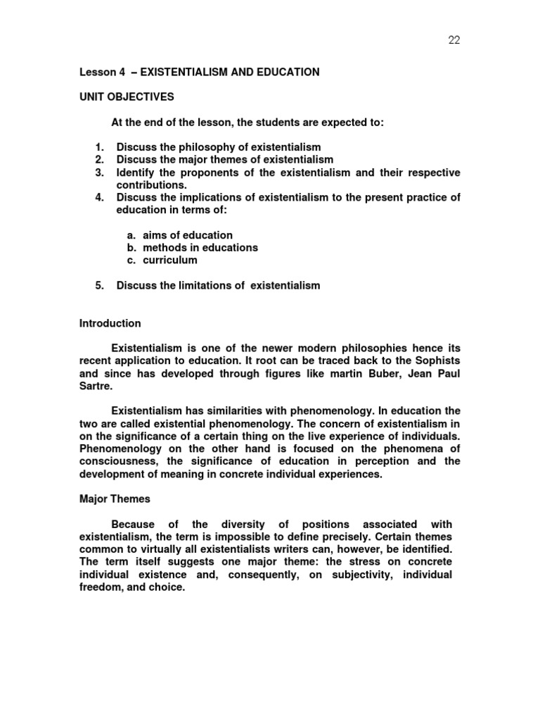 Lesson 4 The Educational Philosophy of Existentialism | PDF ...