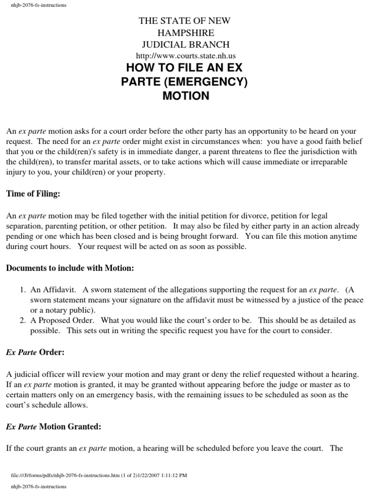 Ex-Parte-Motion-instructions | Ex Parte | Affidavit