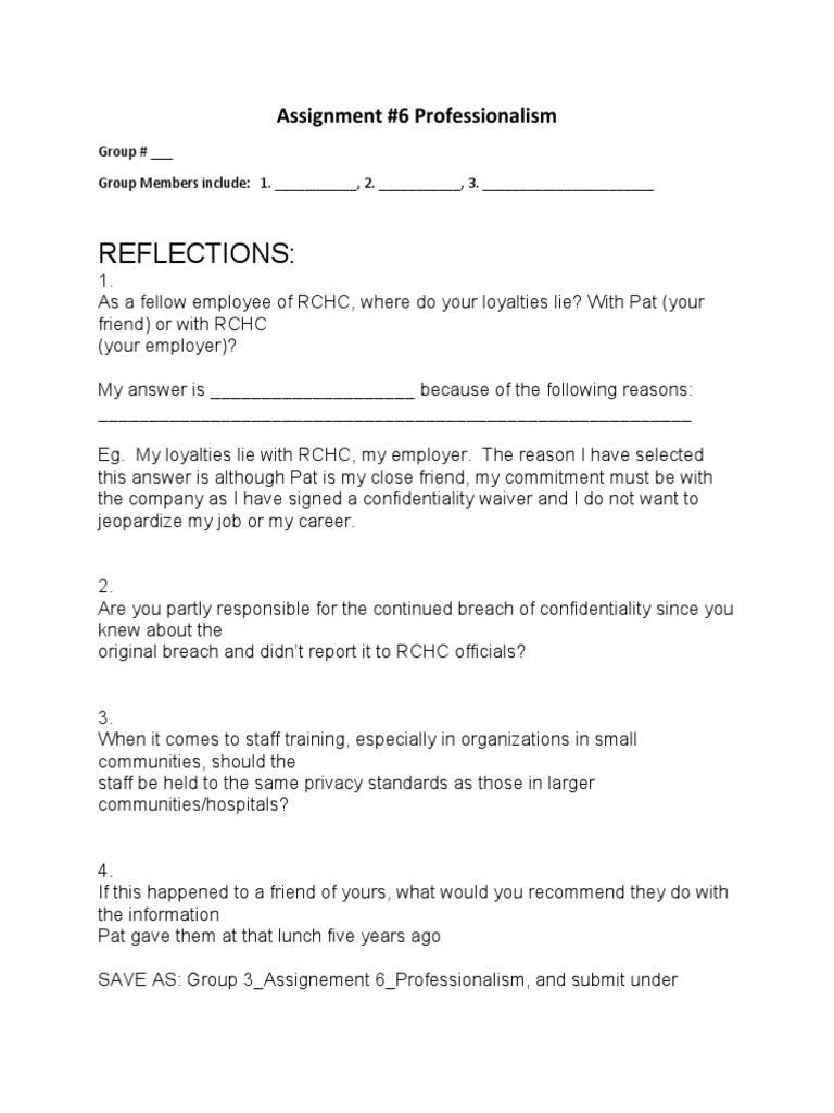 Assignment # 6 Professionalism Example Template 11 | PDF