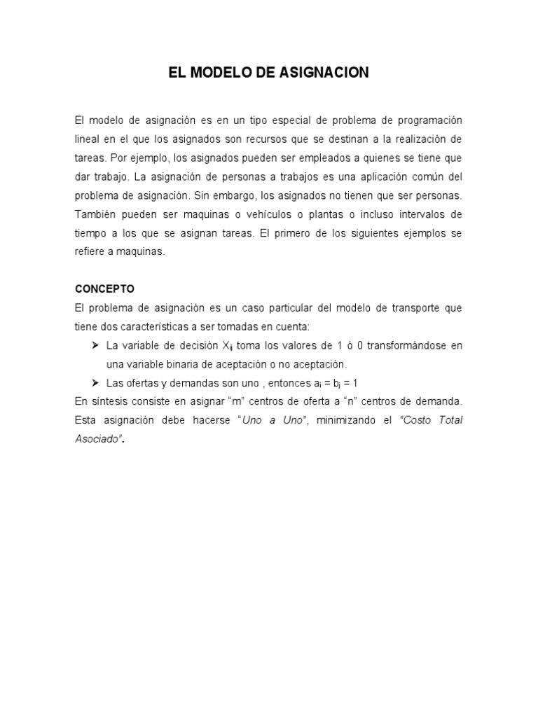 El Modelo de Asignacion | PDF | Matemáticas discretas | Matriz ...