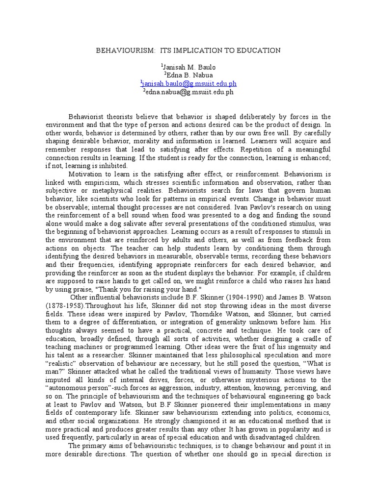 Article Behaviorism | PDF | Behaviorism | Reinforcement