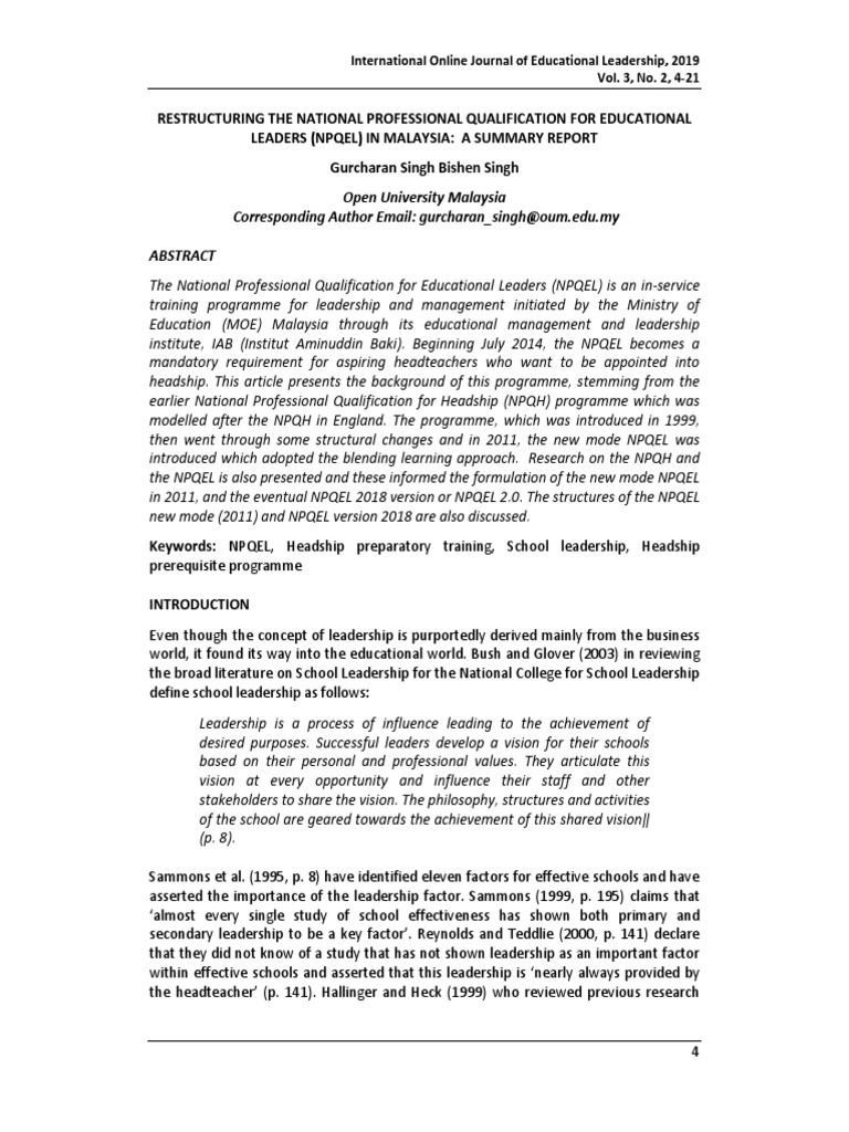 Restructuring The National Professional Qualification For Educational ...