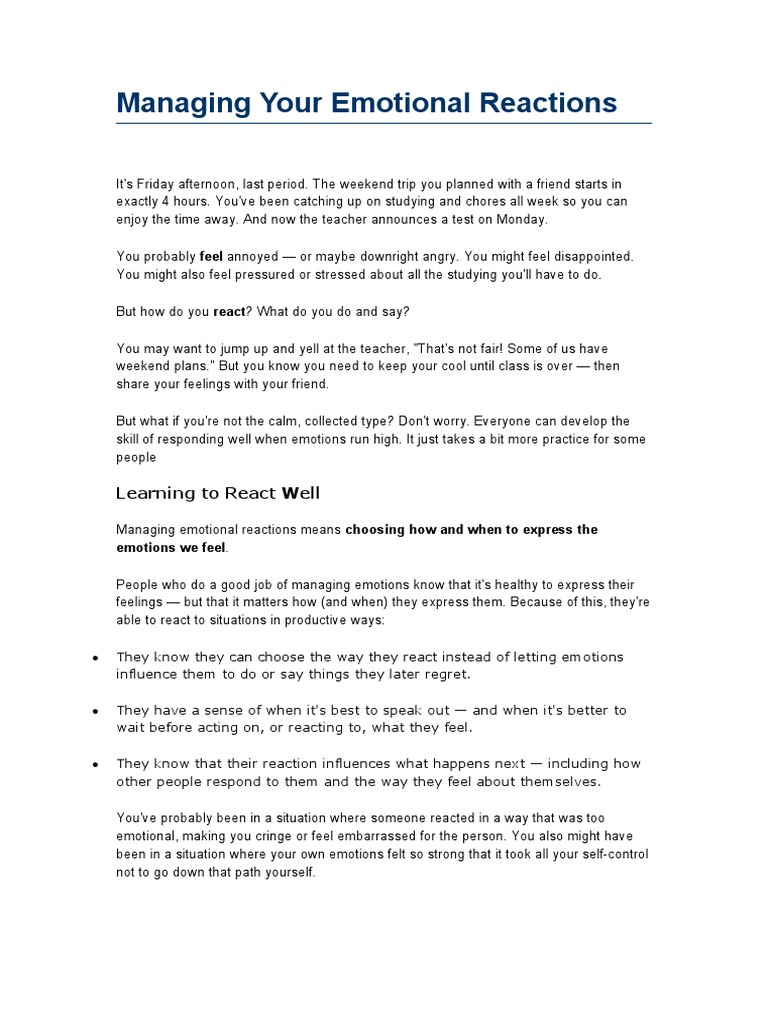Managing Your Emotional Reactions | PDF | Feeling | Emotions