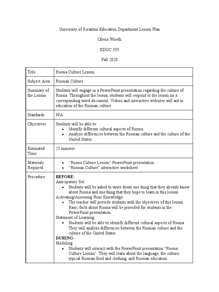 Russia Culture Lesson Plan for Students | PDF | Microsoft Power Point ...
