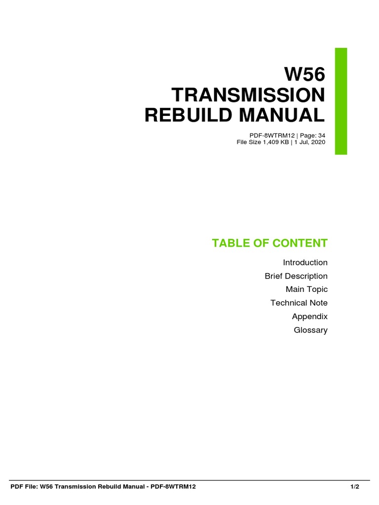 W56 Transmission Rebuild Manual: Table of Content | PDF | Computers