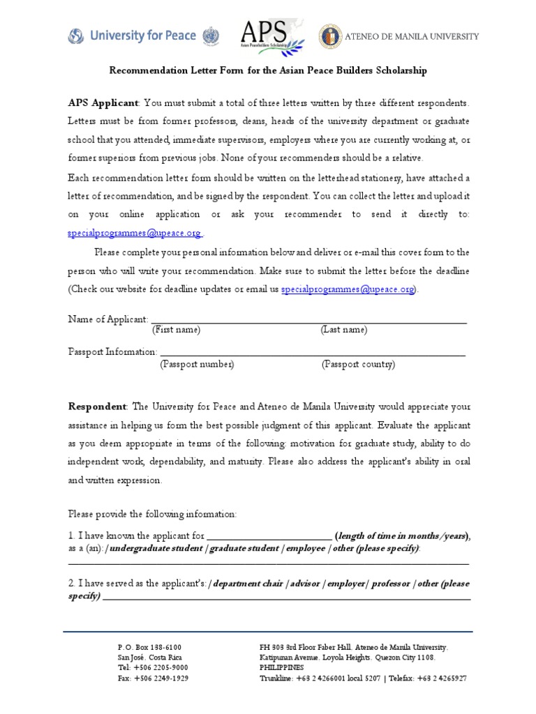 AdMU Recommendation Letter Form | PDF | Business