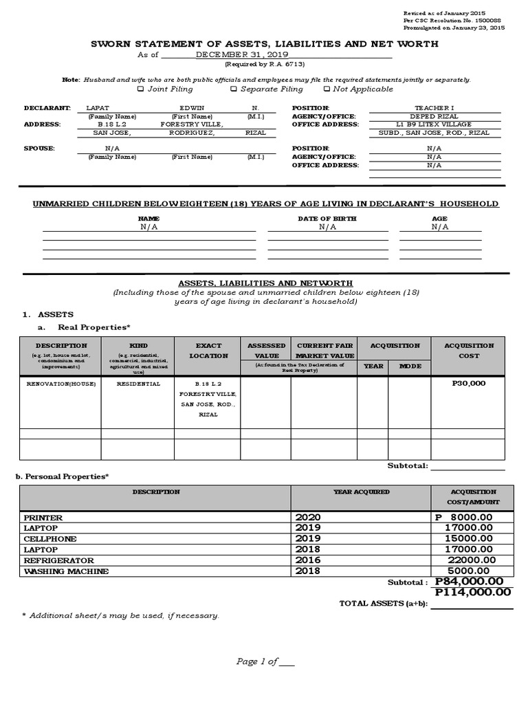 2019 SALN Form | PDF | Economies | Government