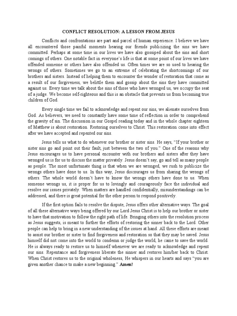 Conflict Resolution: A Lesson From Jesus | PDF | Forgiveness | Repentance