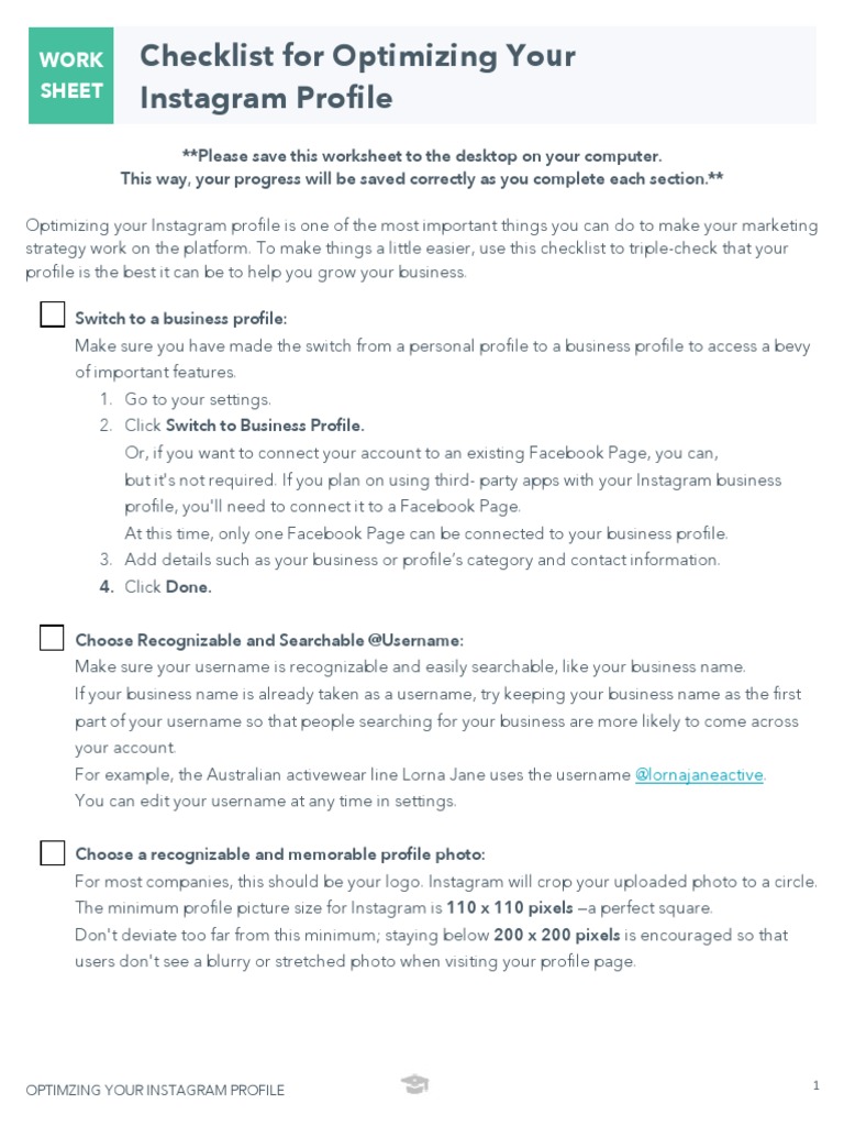 Optimize Your Instagram Profile Checklist | PDF | Online Services ...