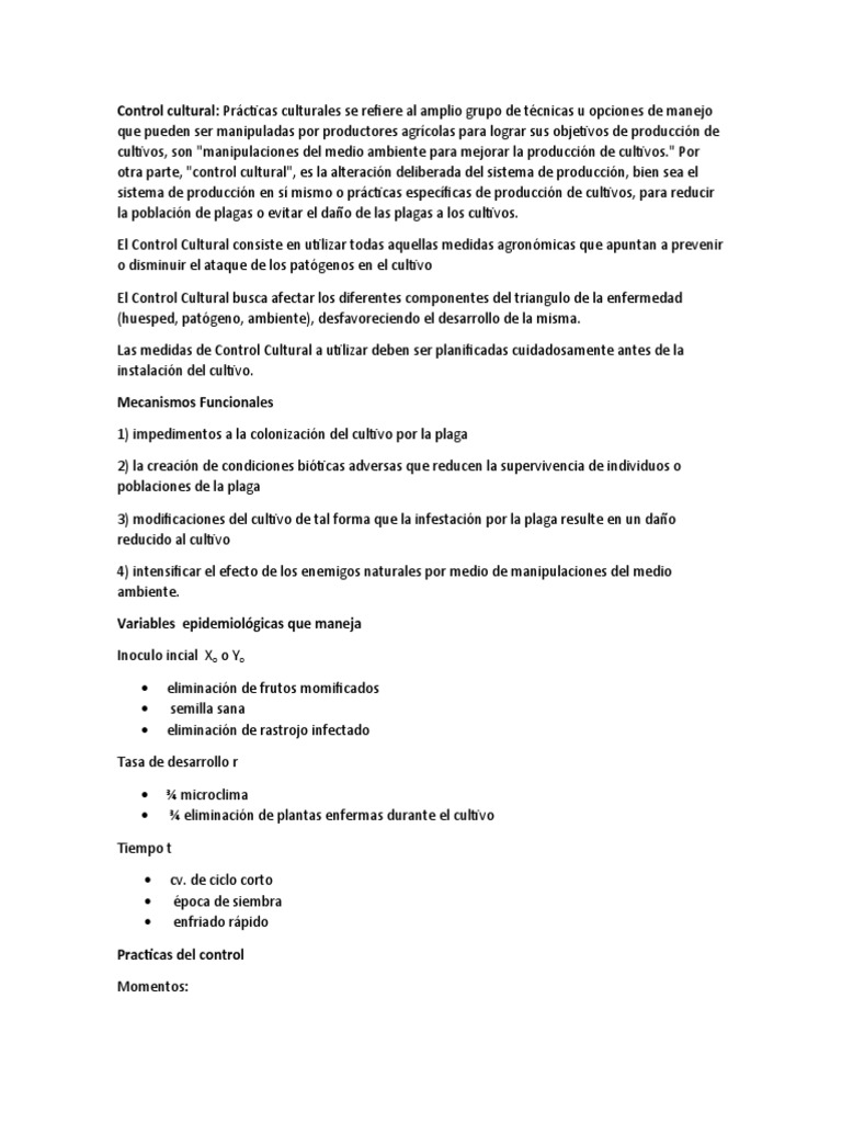 Control Cultural | PDF | Control biológico de plagas | Plaga (organismo)