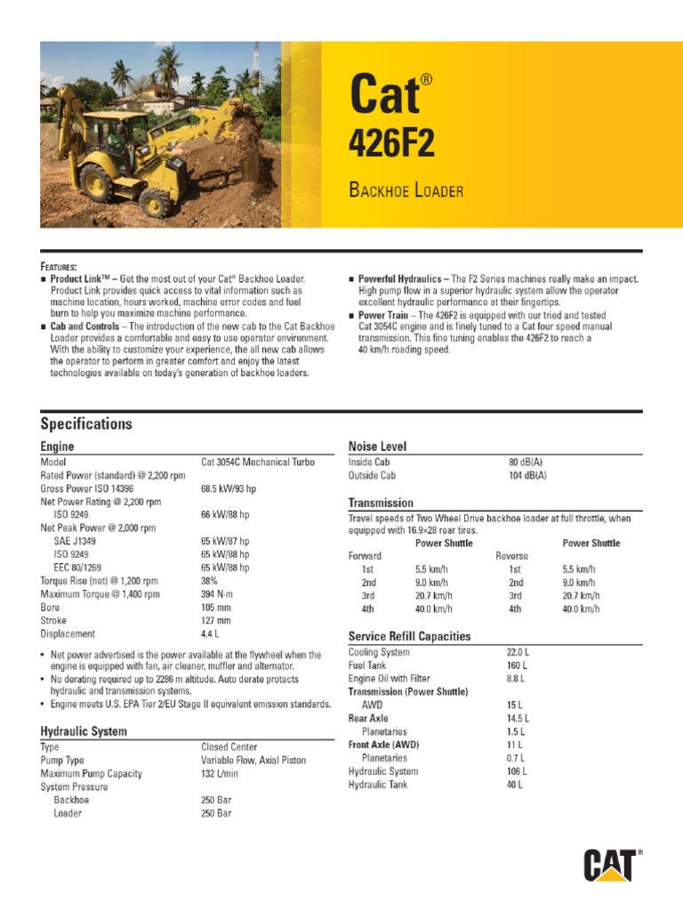 Small Specalog For Cat 426F2 Backhoe Loader | PDF