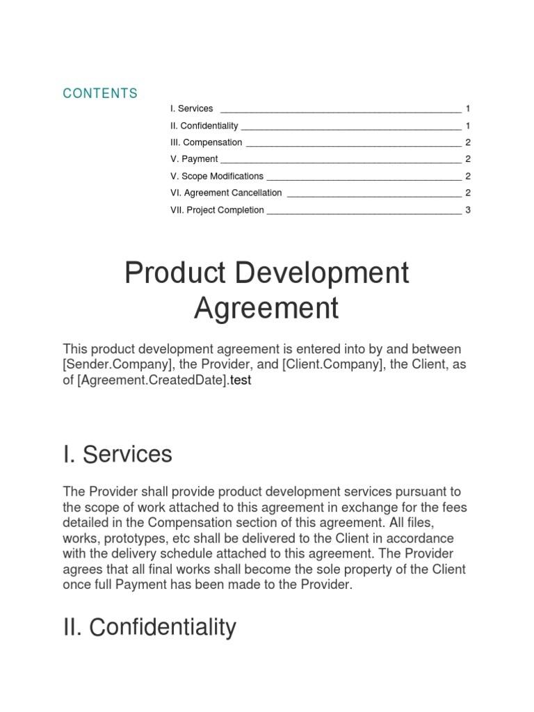 Product Development Agreement: I. Services | PDF | Payments | Business Law