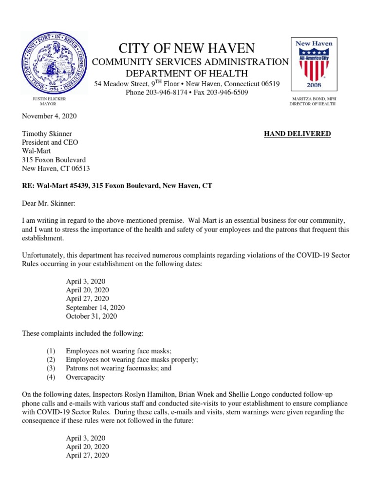 New Haven Walmart Final Warning Letter 2020 | PDF | Government | Business