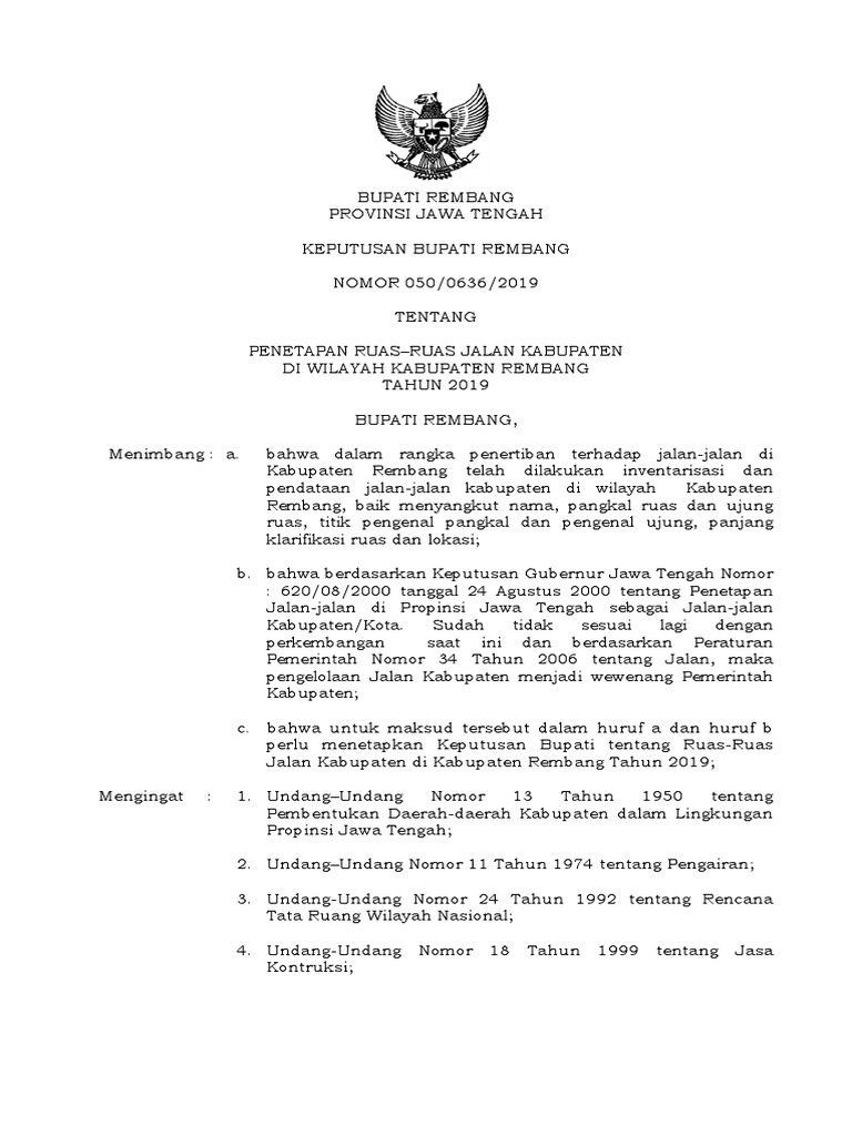 SK Ruas Jalan Kabupaten 2019 | PDF