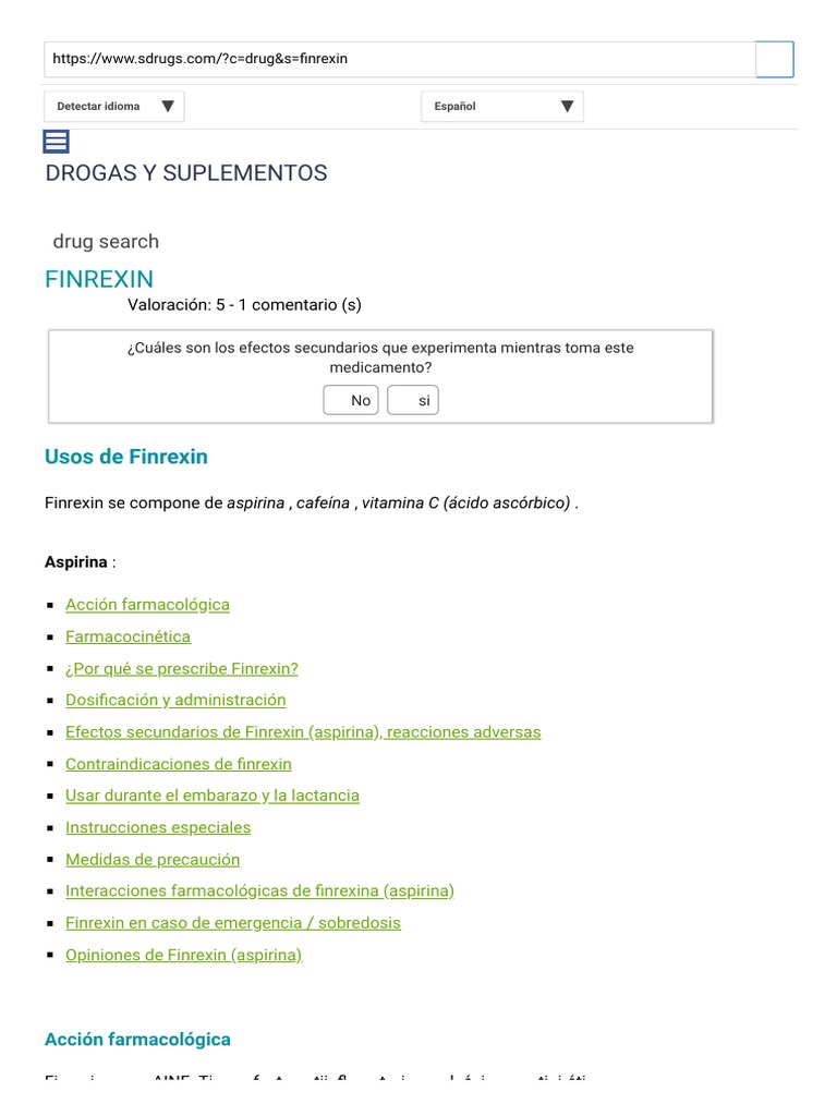 Fármacos y Productos Farmacéuticos de Finrexin. Formas, Dosis, Precios ...